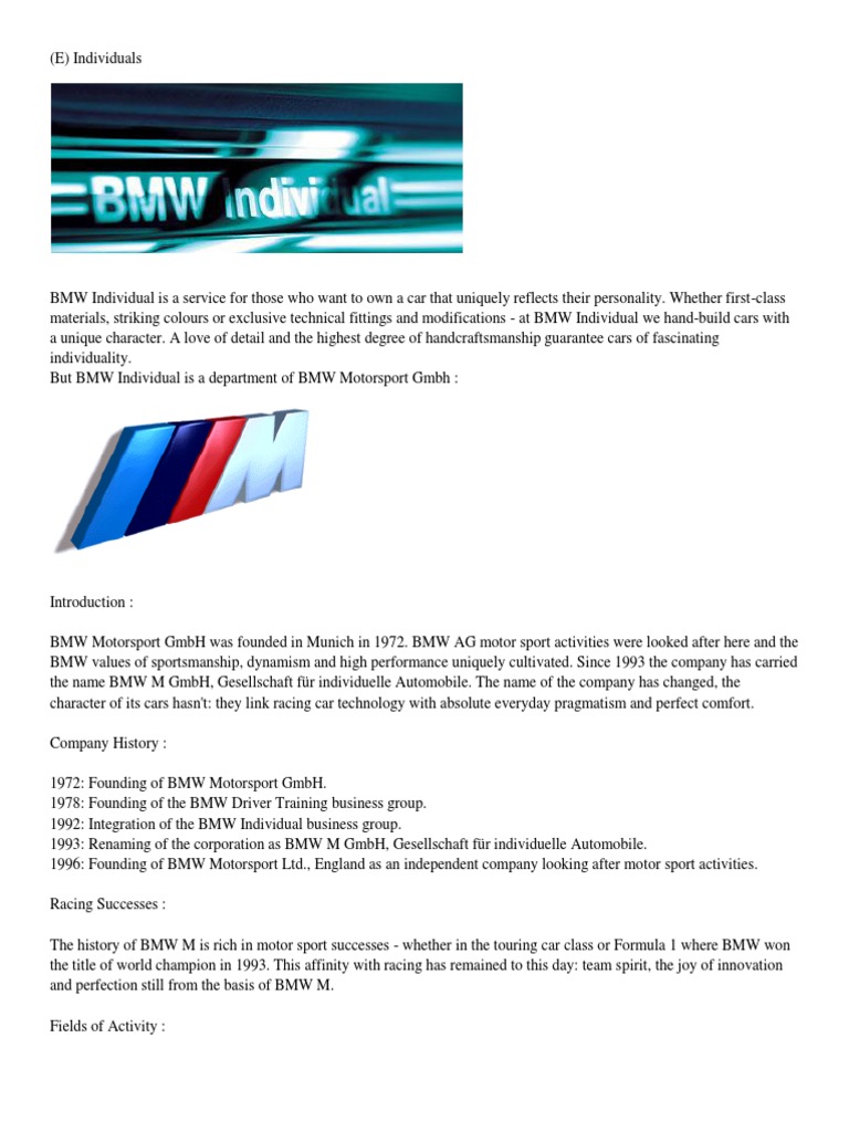 BMW Individual | PDF | Bmw | Luxury Brands