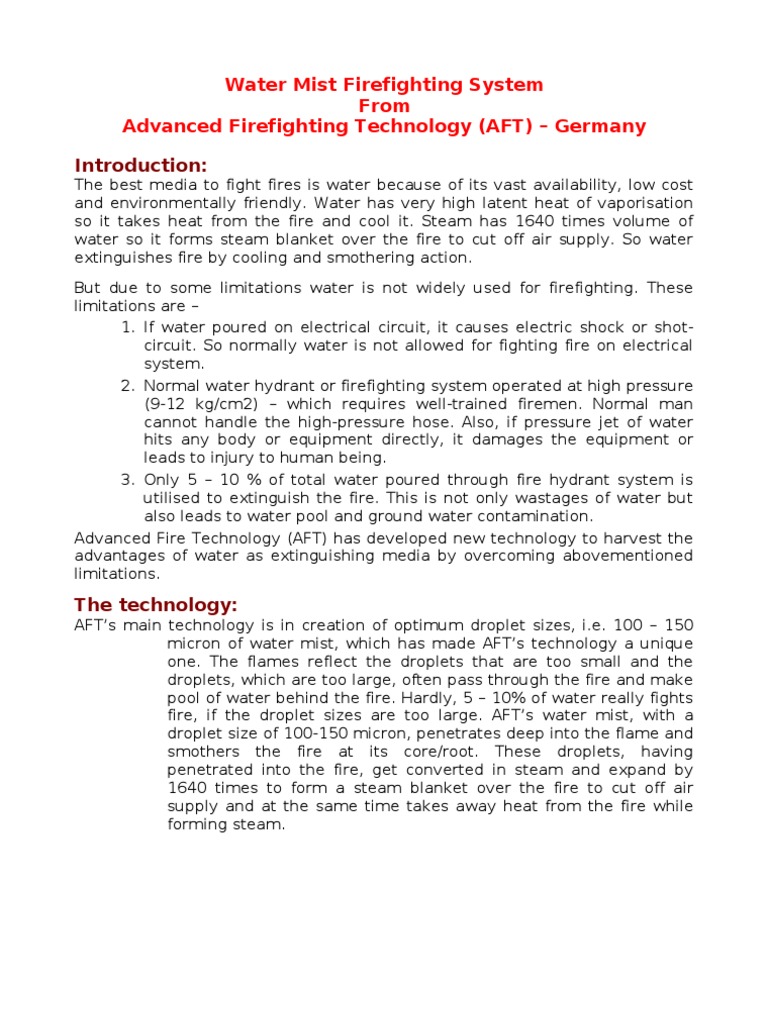 Water Mist Firefighting System | PDF | Fires | Firefighting