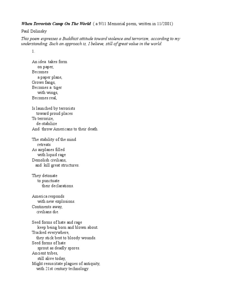 When Terrorists Camp On The World - A 9-11 Memorial Poem, A Buddhist ...