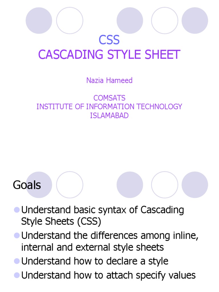 Cascading Style Sheet: Nazia Hameed Comsats Institute of Information ...