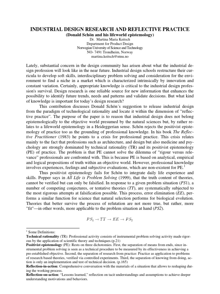 Industrial Design Research and Reflective Practice: (Donald Schön and His Lifeworld Epistemology ...