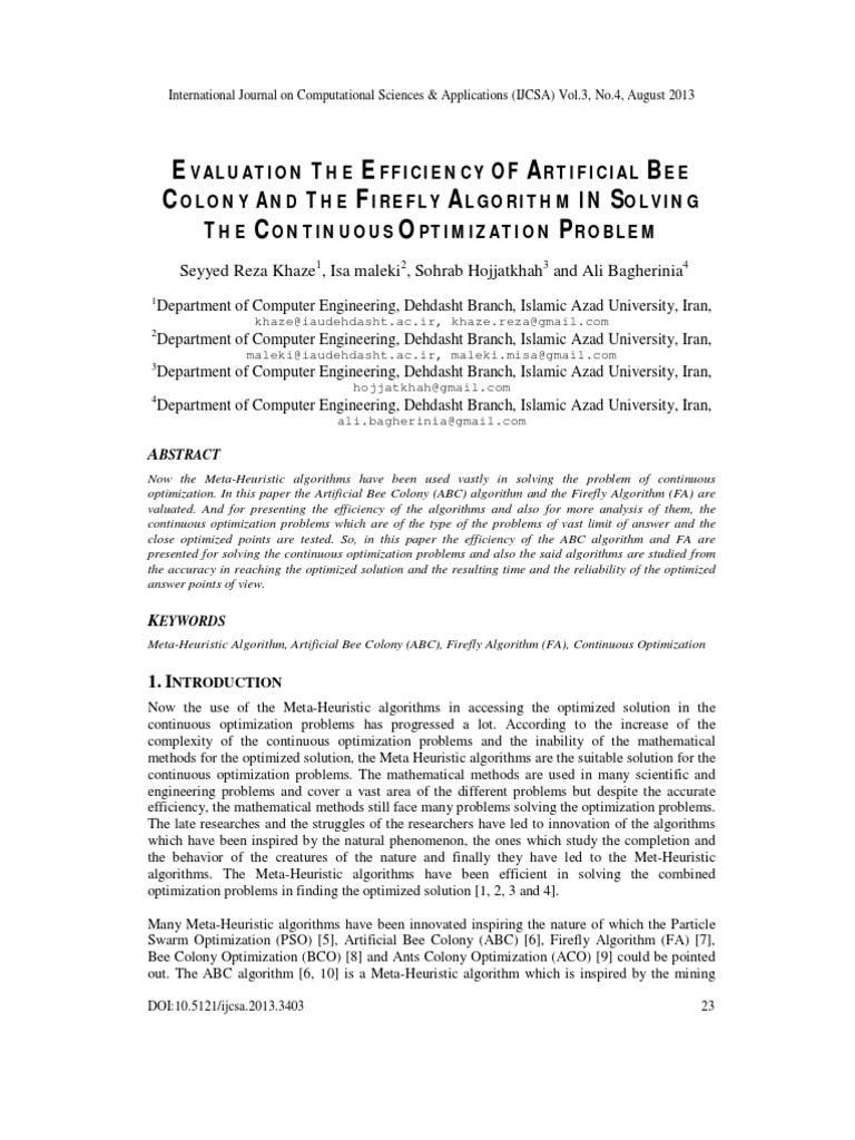 Evaluation The Efficiency Of Artificial Bee Colony And The Firefly Algorithm In Solving The 3980