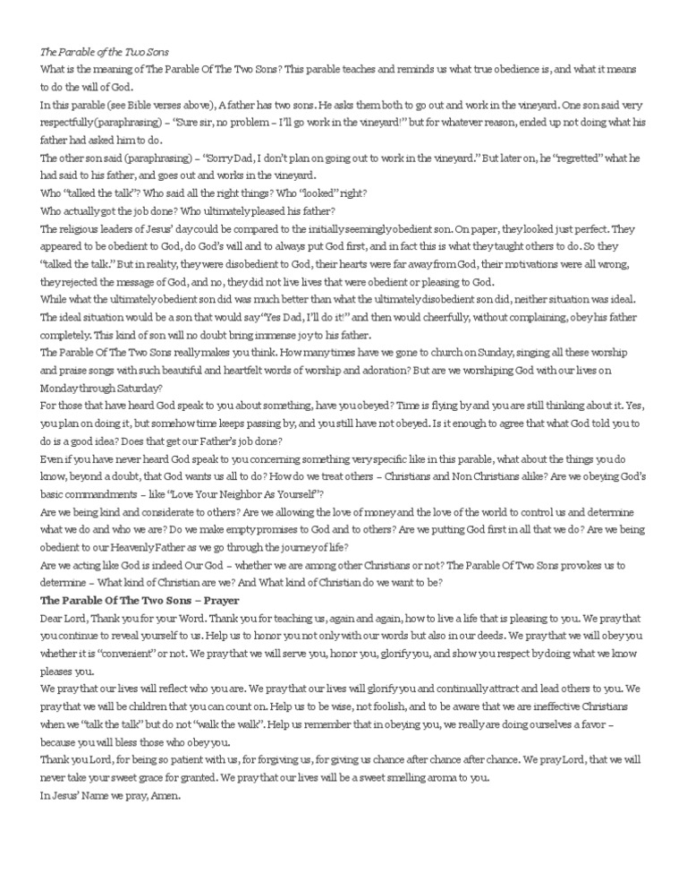 The Parable of The Two Sons | PDF | Prayer | Worship