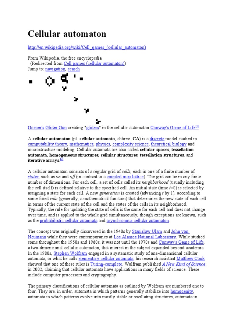 Cellular Automaton Simulations Pdf Automata Theory Cybernetics