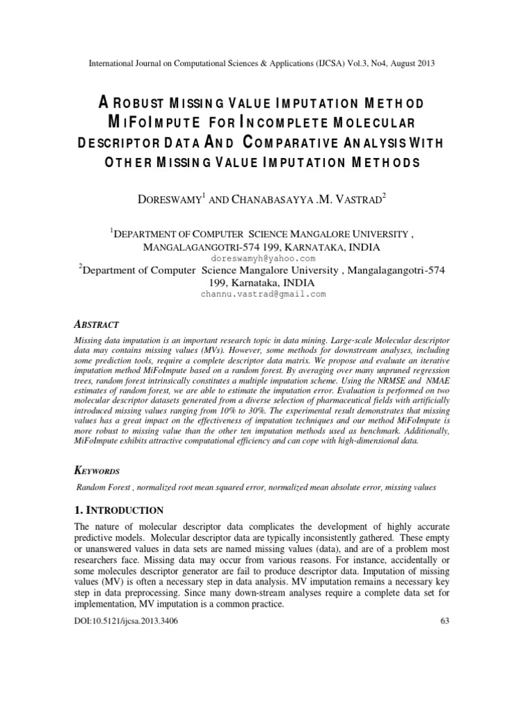 A Robust Missing Value Imputation Method Mifoimpute For Incomplete Molecular Descriptor Data and ...