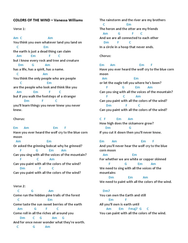 Colors of The Wind Chords | PDF