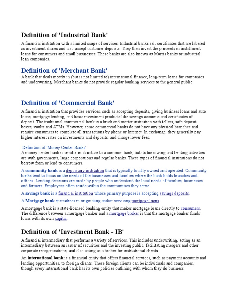Definition of 'Merchant Bank' | PDF | Banks | Loans