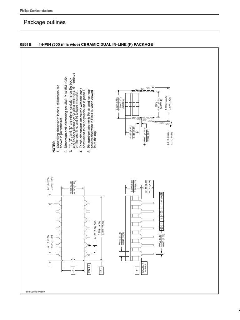 Package Outlines: 0581B 14-PIN (300 Mils Wide) CERAMIC DUAL IN-LINE (F ...