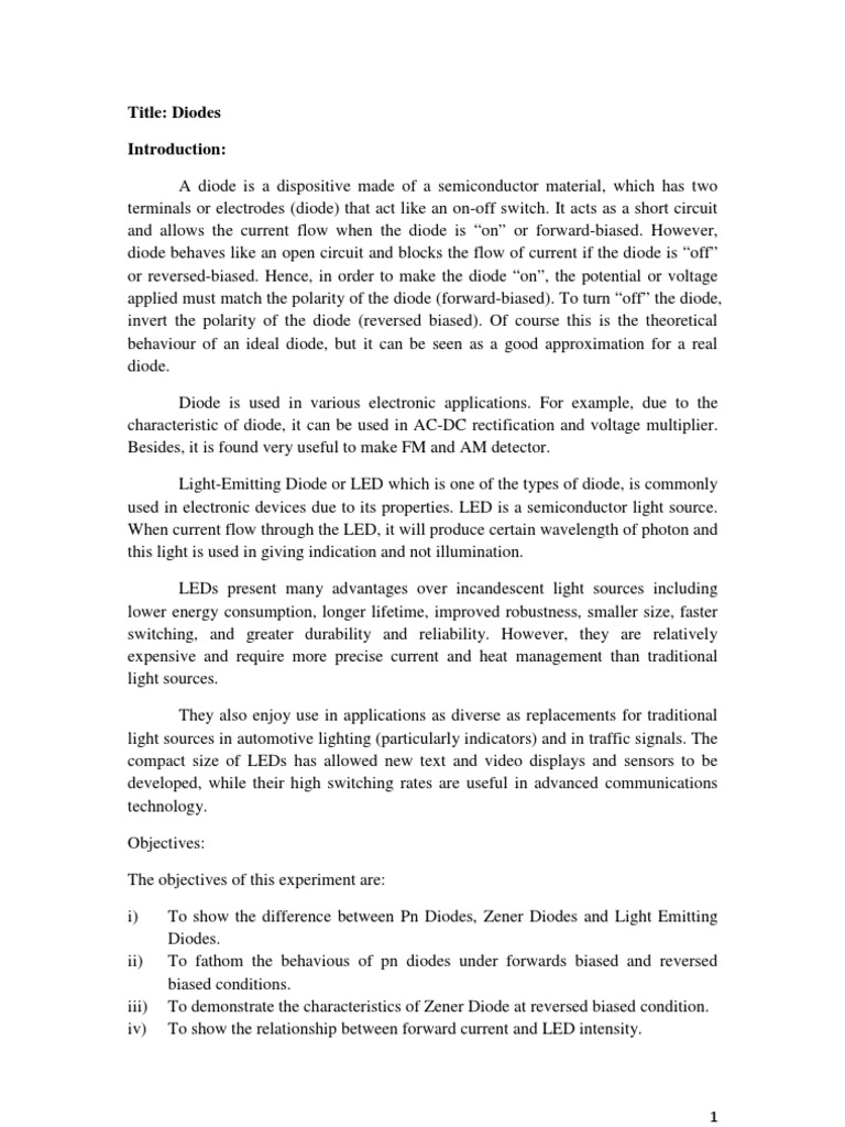 Diode (Lab Report) | Download Free PDF | P–N Junction | Diode