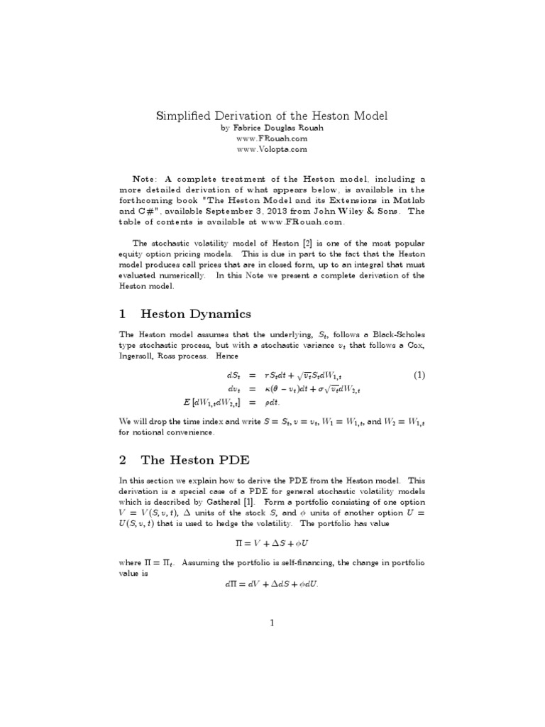 Simpli Ed Derivation Of The Heston Model Pdf Partial Differential Equation Option Finance