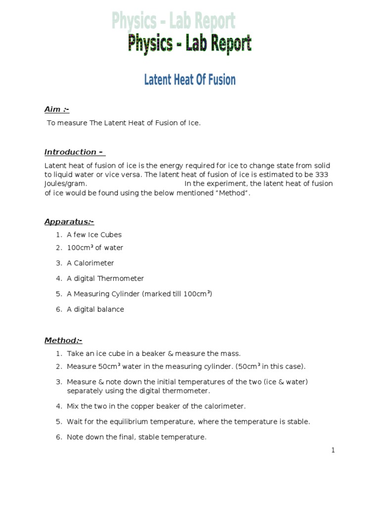 Physics Lab - Latent Heat of Fusion of Ice | PDF | Heat | Latent Heat