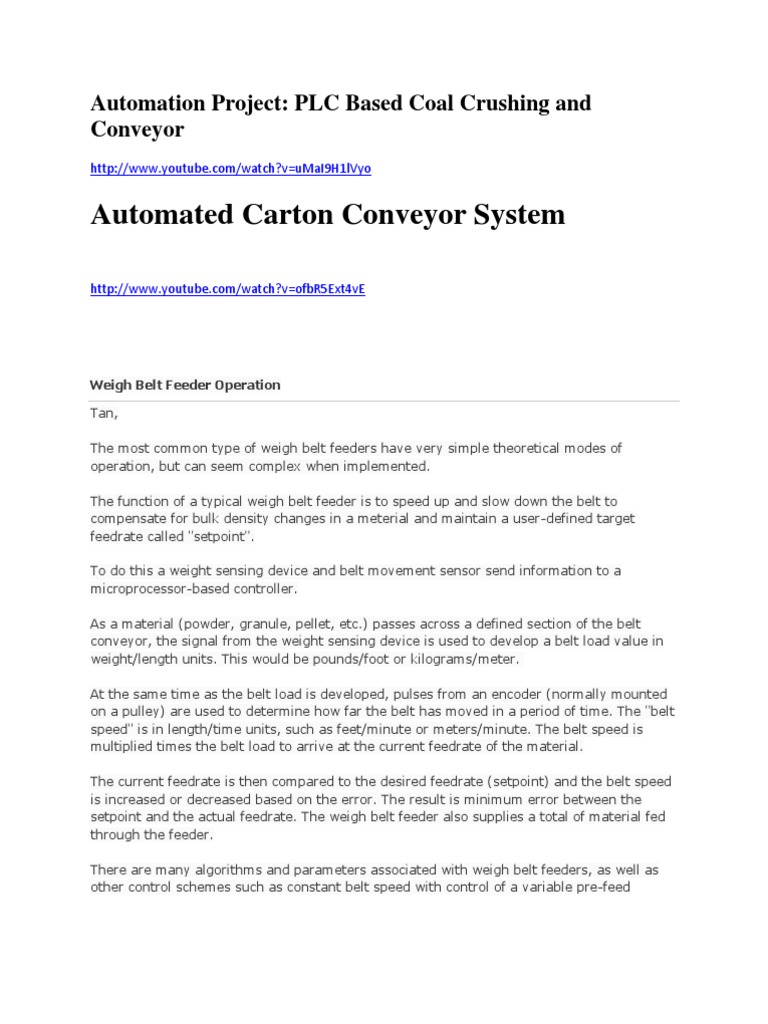 Automated Carton Conveyor System: Automation Project: PLC Based Coal ... Automated Carton Conveyor System: Automation Project: PLC Based Coal ...