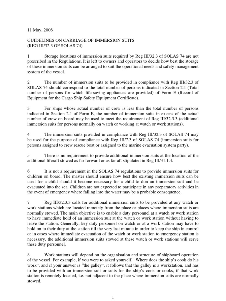 Guidelines on the Carriage and Placement of Immersion Suits as Required ...