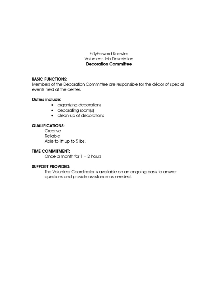 Decoration Committee Volunteer Role | PDF | Business
