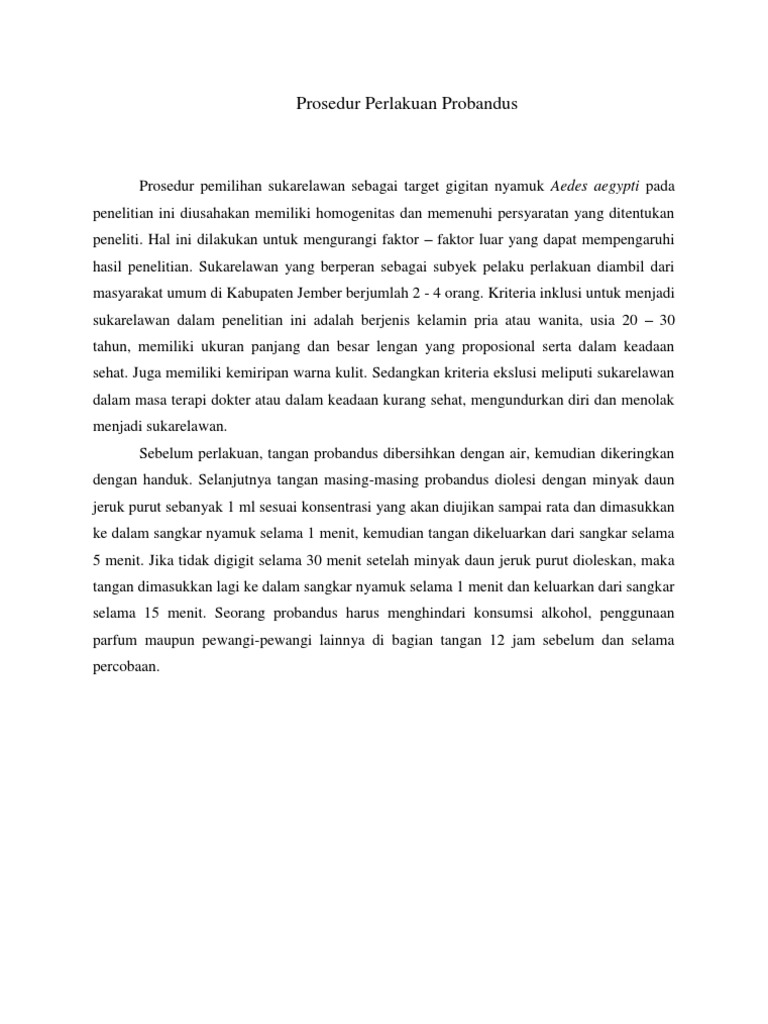 Prosedur Perlakuan Probandus | PDF