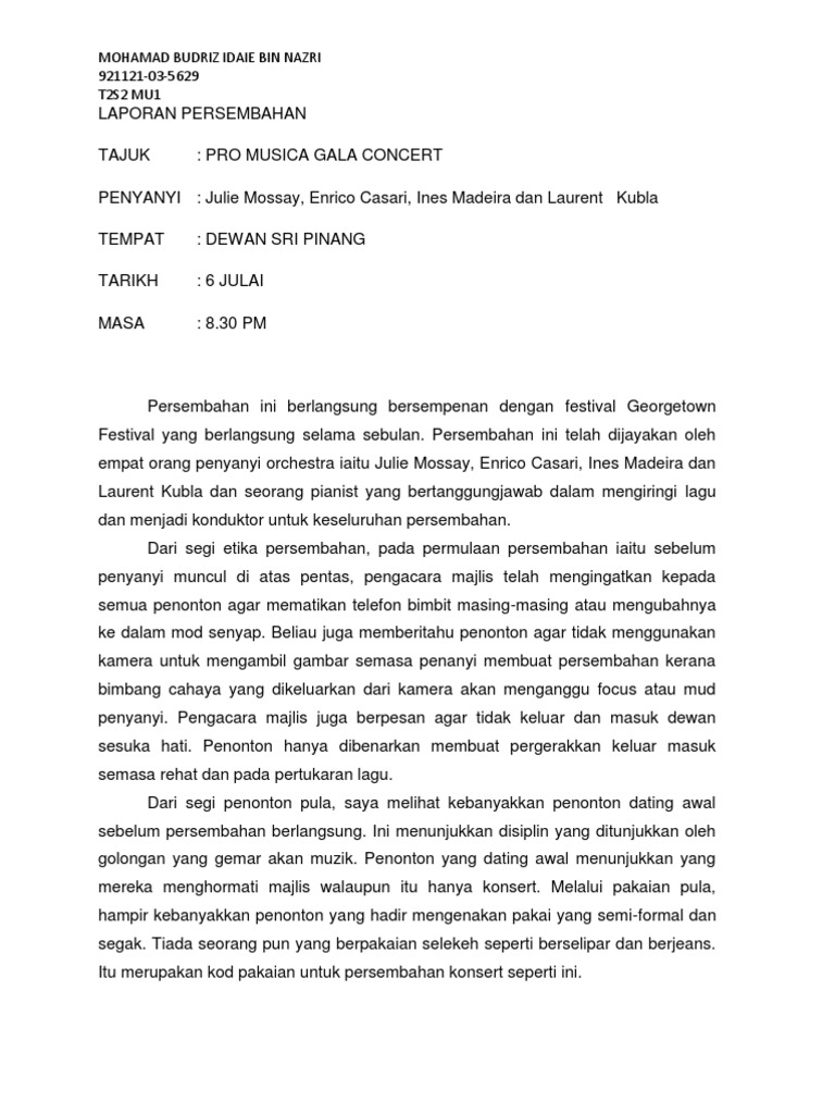 Laporan Persembahan | PDF