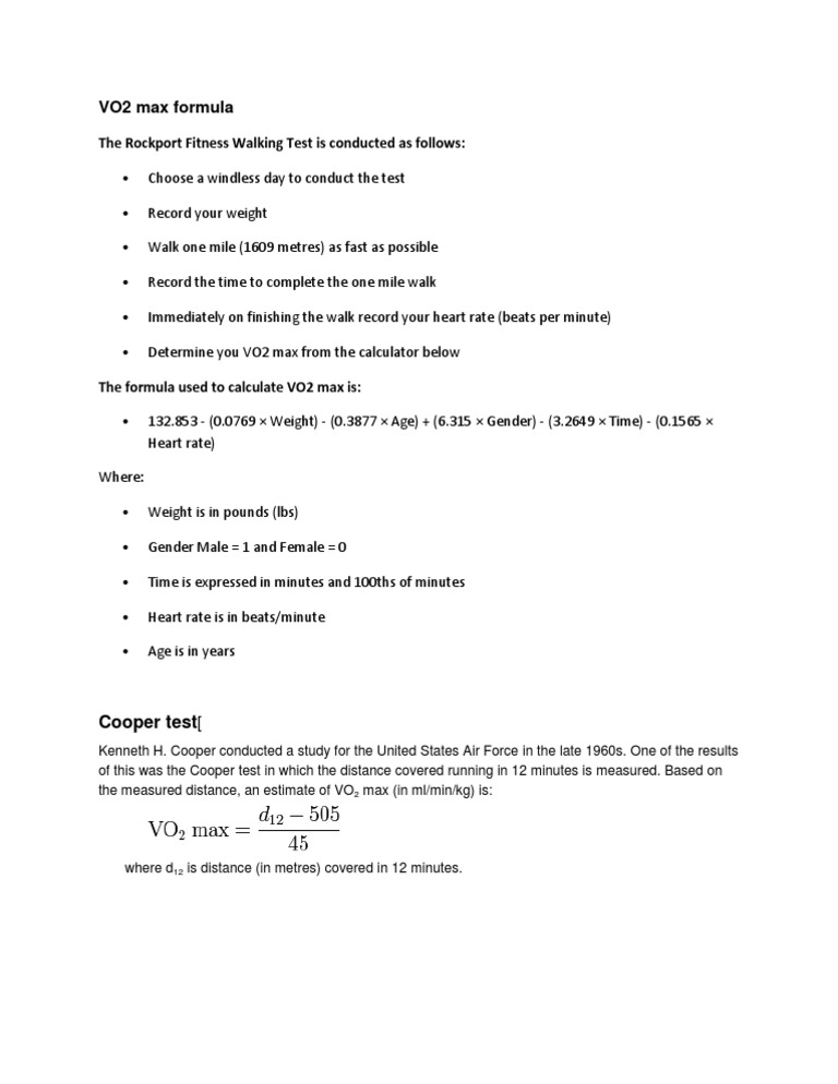 Calculate VO2 Max: Rockport & Cooper Tests | PDF | Technology & Engineering