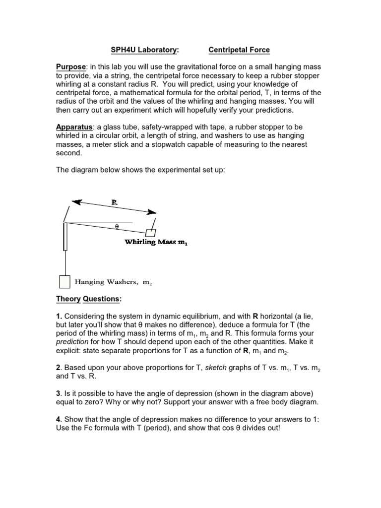 Centripetal Force Lab Free Body Diagram
