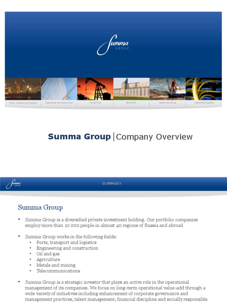 Summa Group Company Overview | PDF | Russia | World Politics