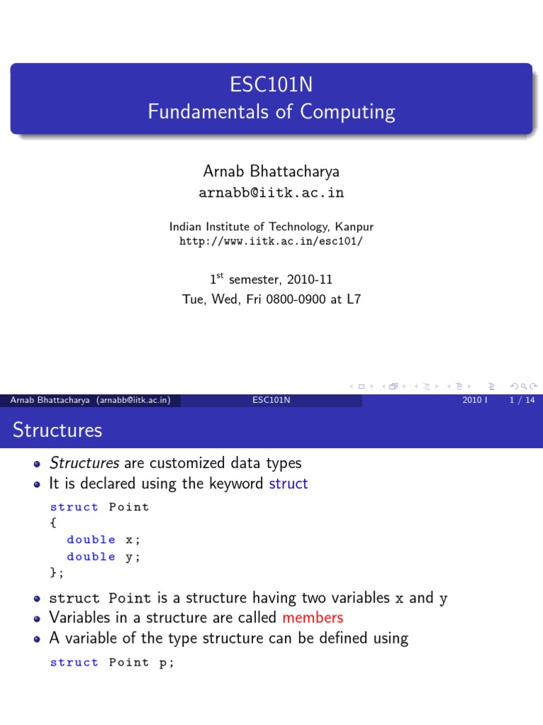 ESC101N Fundamentals of Computing: Arnab Bhattacharya Arnabb@iitk - Ac.in | PDF | Models Of ...