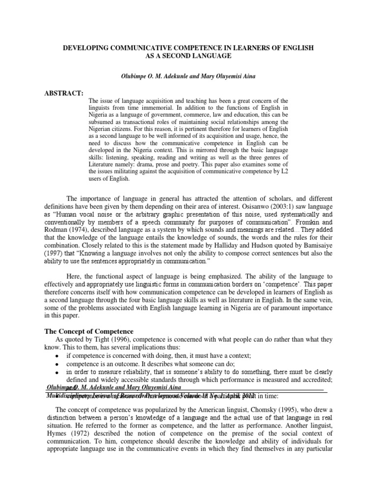 Developing Communicative Competence in Learners of English | PDF ...