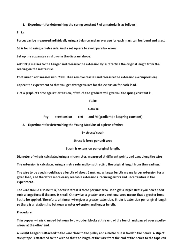 Experiment For Determining The Spring Constant K of A Material Is As ...