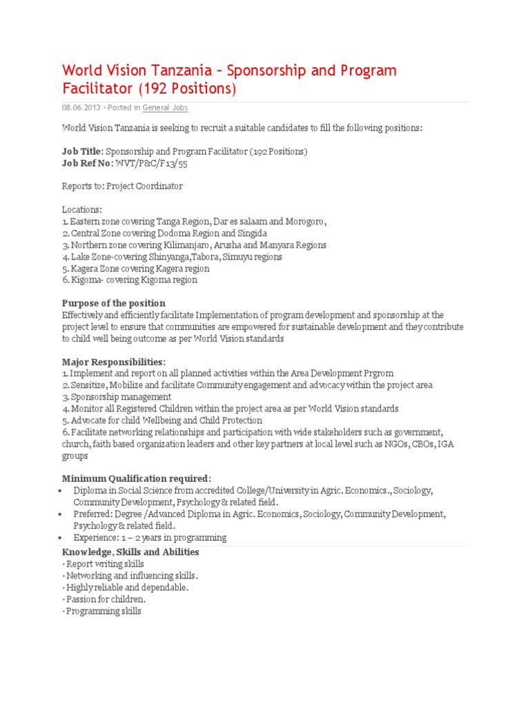 World Vision Tanzania | PDF | World Vision International | Tanzania