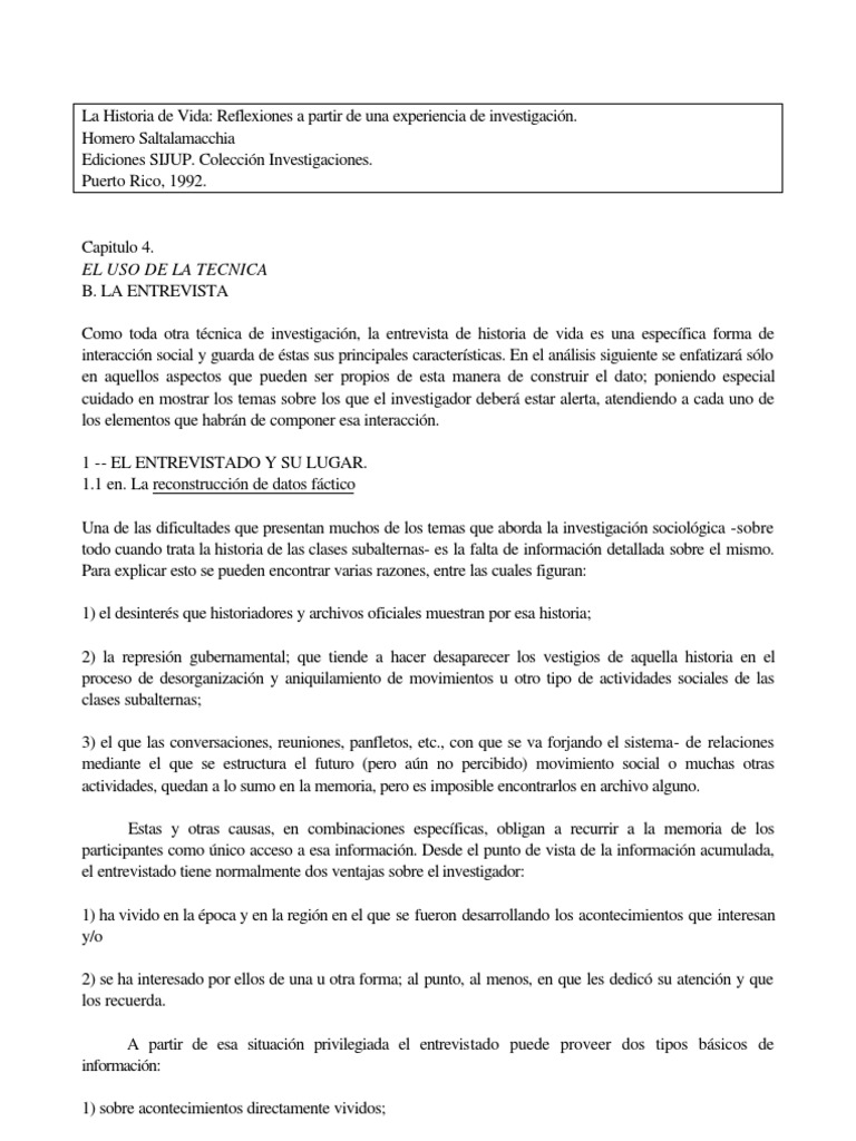 Saltalamacchia, H - La Historia de Vida - Cap4 | PDF | Memoria | Conocimiento