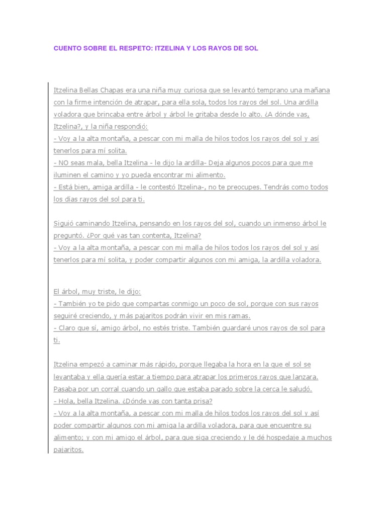 Cuento Sobre El Respeto Pdf Ocio Entretenimiento General