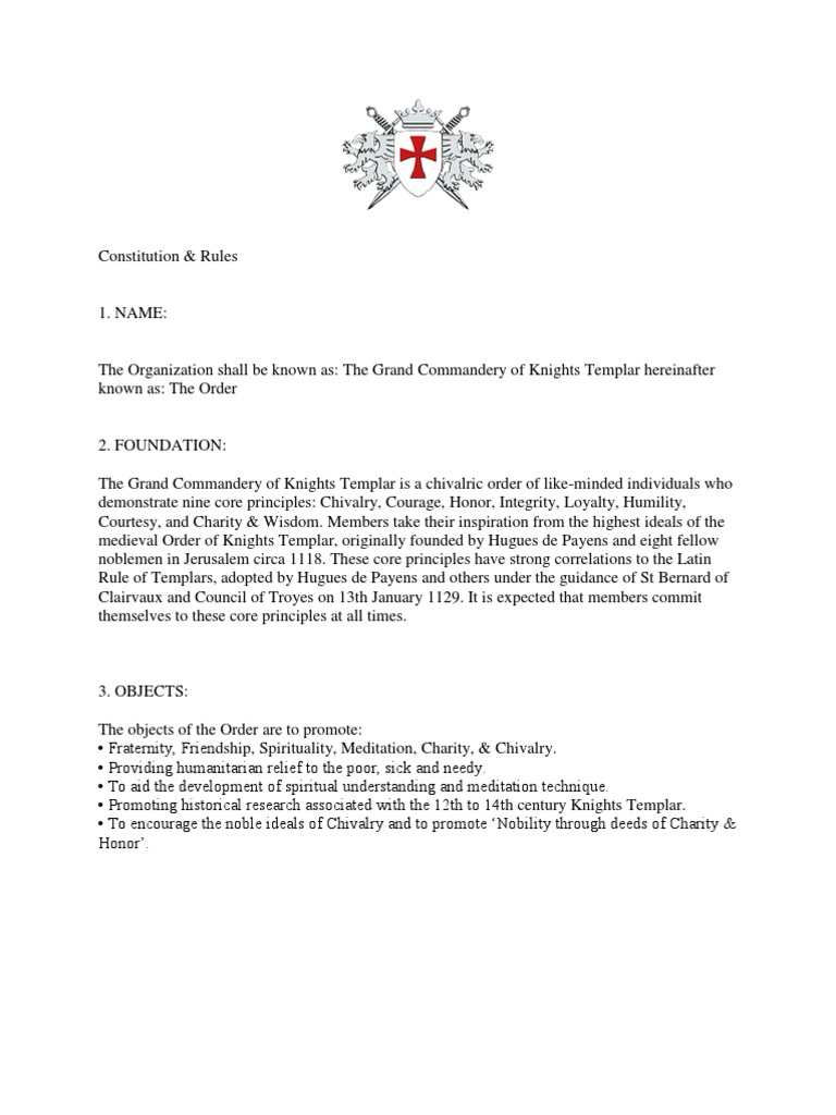 Constitution of The Knights Templar | PDF | Chivalry | Quorum