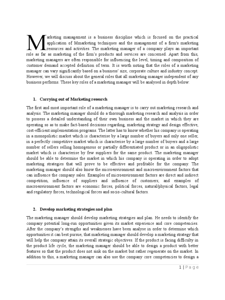 Roles of A Marketing Manager | PDF | Brand | Marketing Strategy