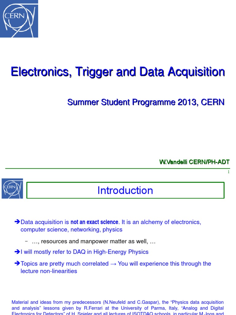 Electronics, Trigger and Data Acquisition | PDF | Analog To Digital Converter | Signal To Noise ...