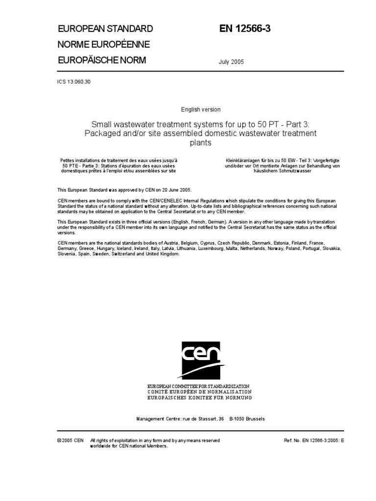 CEN 12566-3 European Standard en | PDF | Wastewater | Sewage Treatment