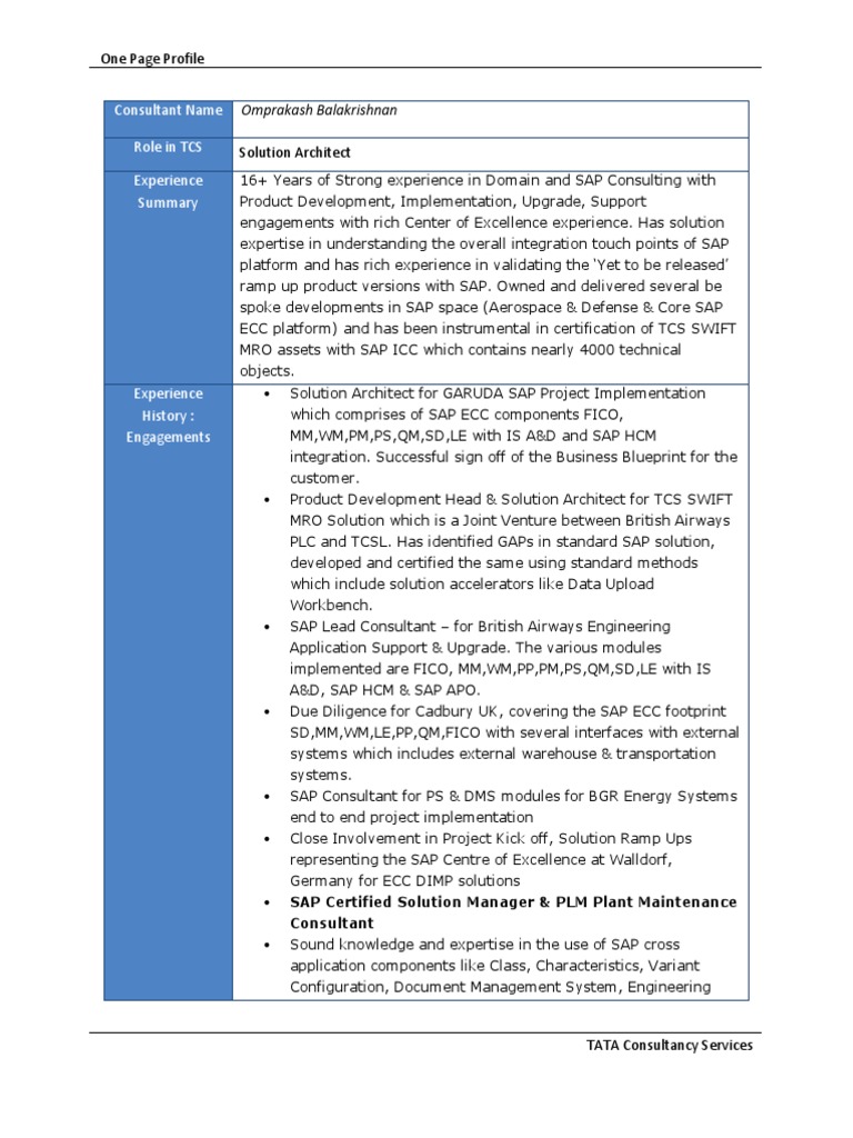 One Page Profile - Omprakash | PDF | Sap Se | Product Lifecycle