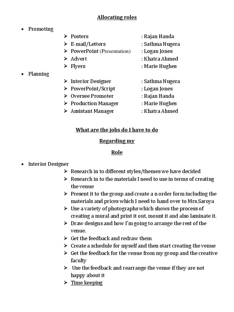 Event Role Allocation and Responsibilities | PDF
