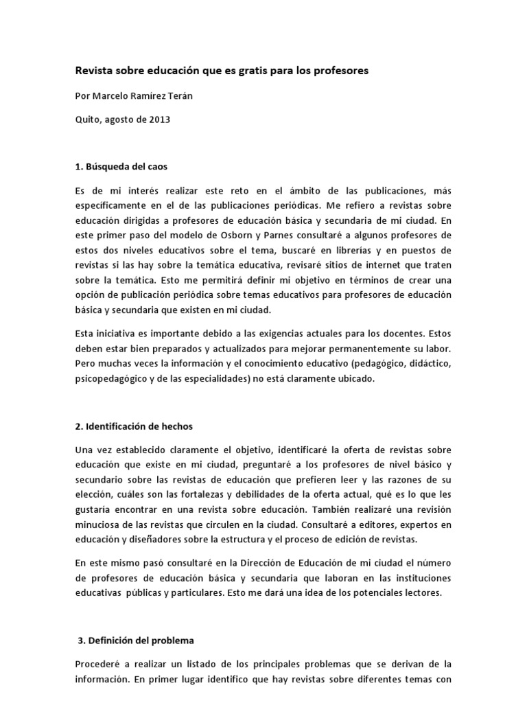 Modelo de Osborn y Parnes. Ejemplo Marcelo Ramirez | PDF | Educación ...