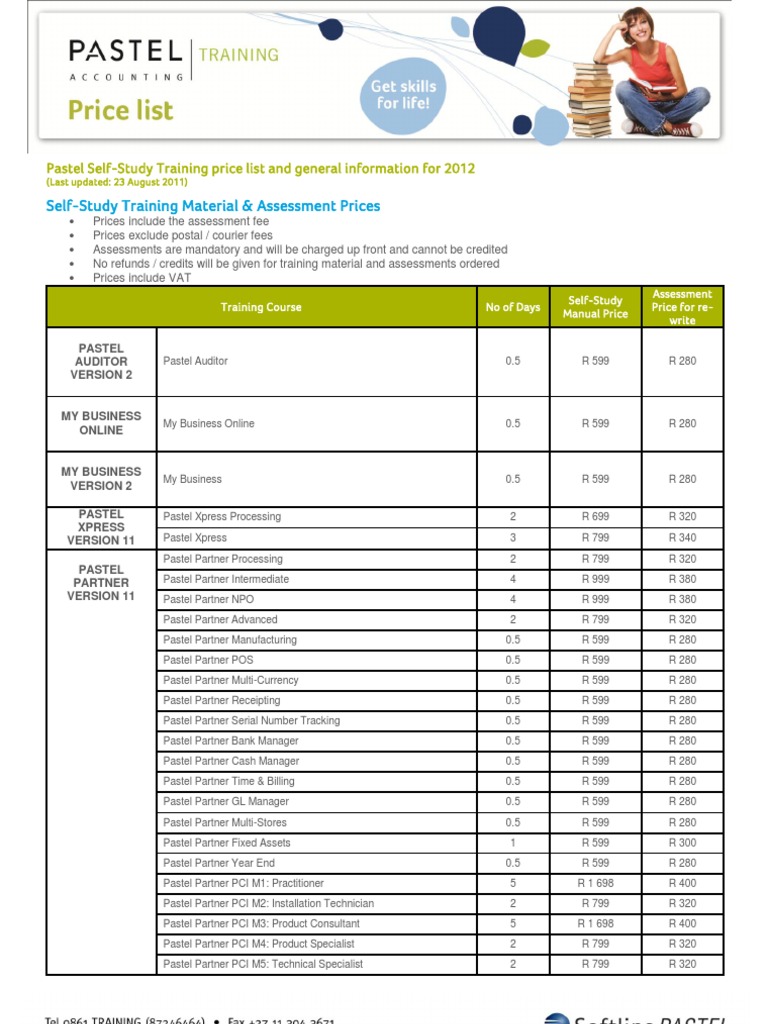 Pastel Self-Study Training Price List 2012 | PDF | Payments | Credit Card