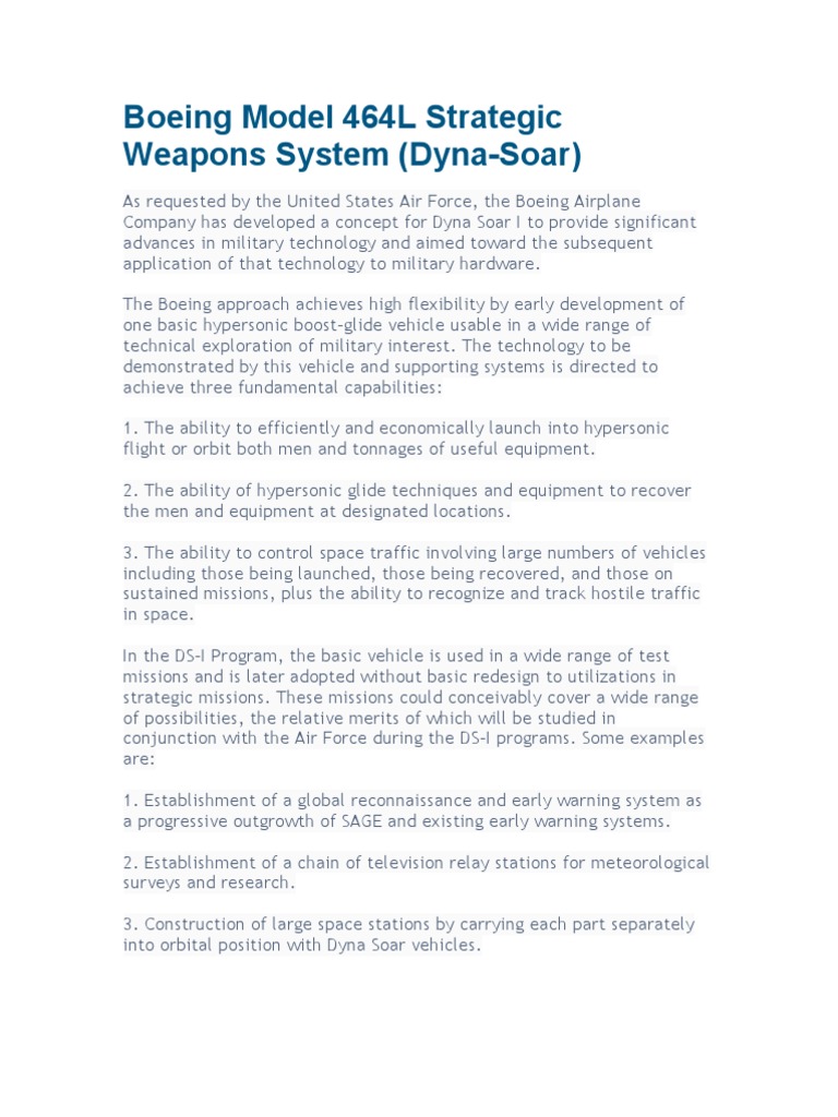 Boeing Dyna Soar I Strategic Weapon System | PDF | United States Air ...