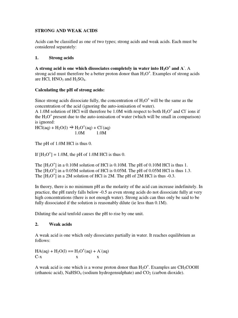 Strong and Weak Acids | PDF | Acid | Buffer Solution