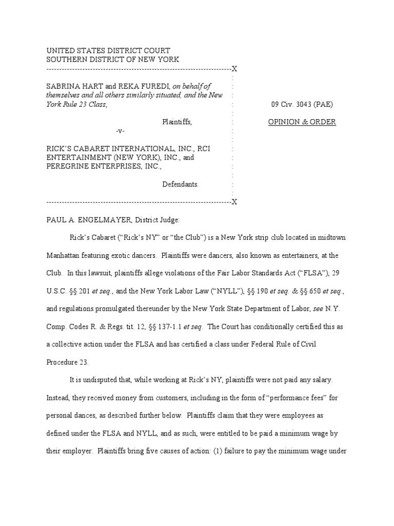 Sabrina Hart And Reka Furedi, on behalf of themselves and all other ...