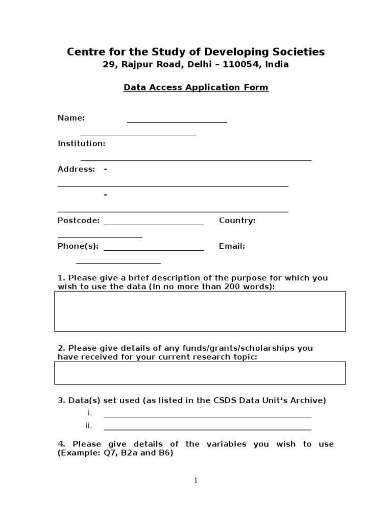CSDS Data Access Application Form | PDF | South Asia | Asia