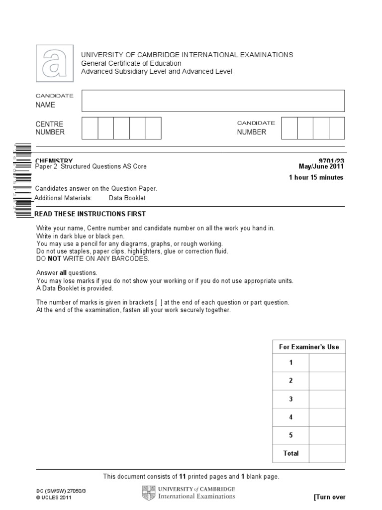9701 s11 QP 23 | PDF | Gases | Chemistry