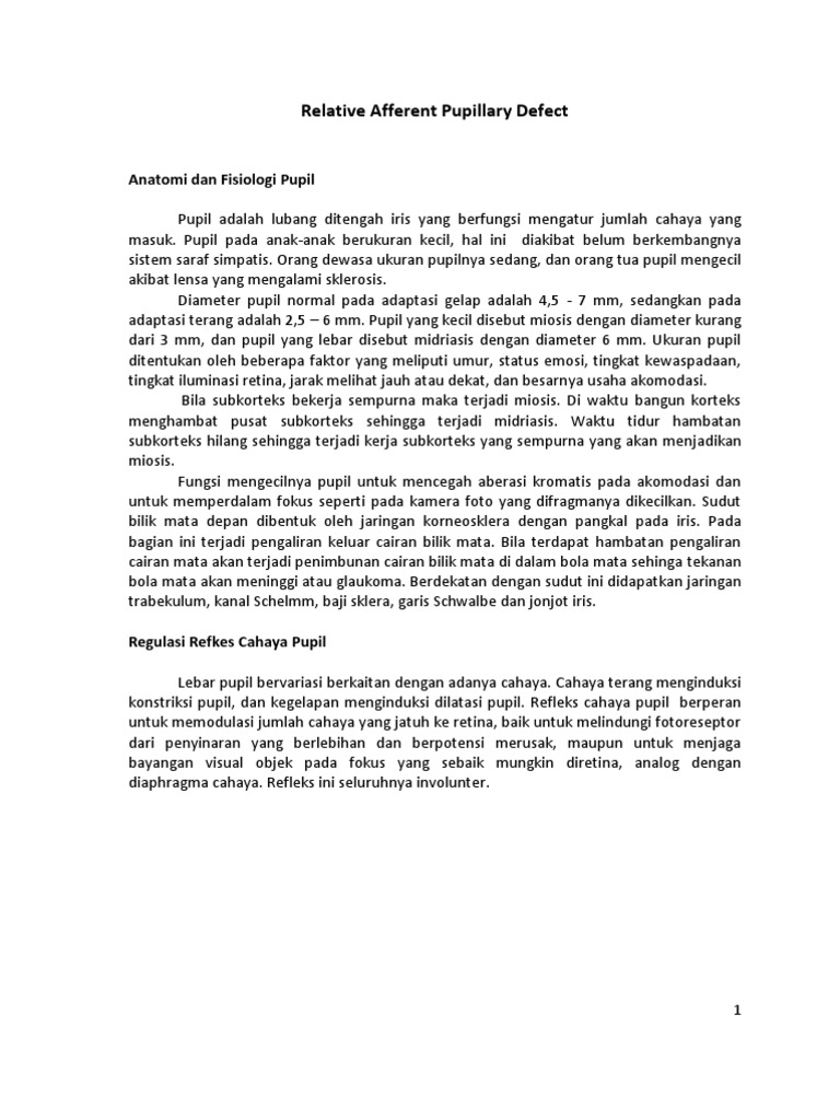 Relative Afferent Pupillary Defect | PDF
