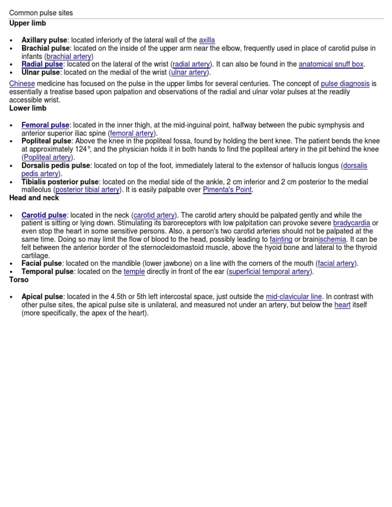 Common Pulse Sites | PDF | Pulse | Artery