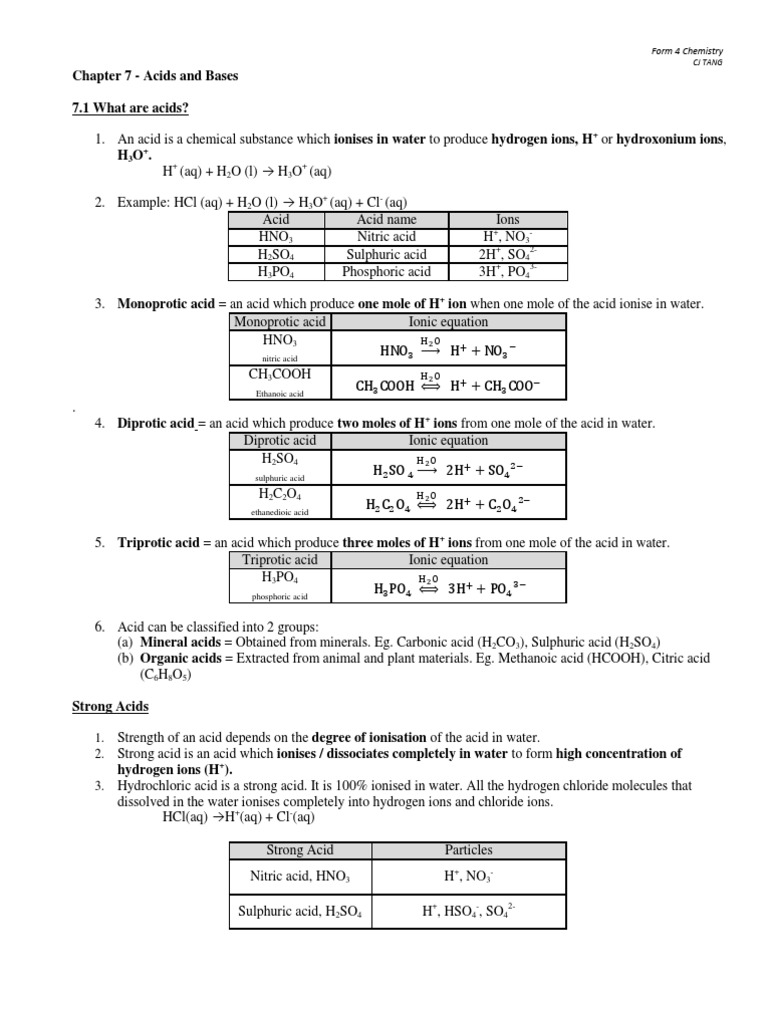 Form 4 Chapter 7 Acids and Bases | PDF | Hydroxide | Acid