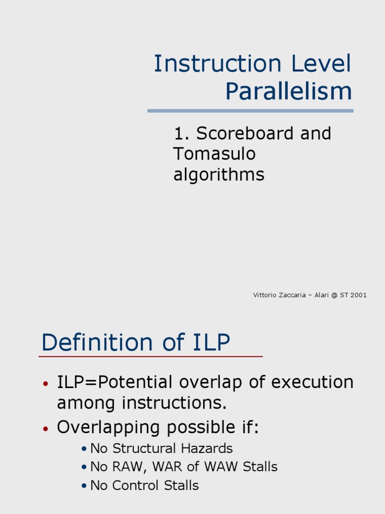 Instruction Level Parallelism: 1. Scoreboard and Tomasulo Algorithms | PDF | Electronic ...
