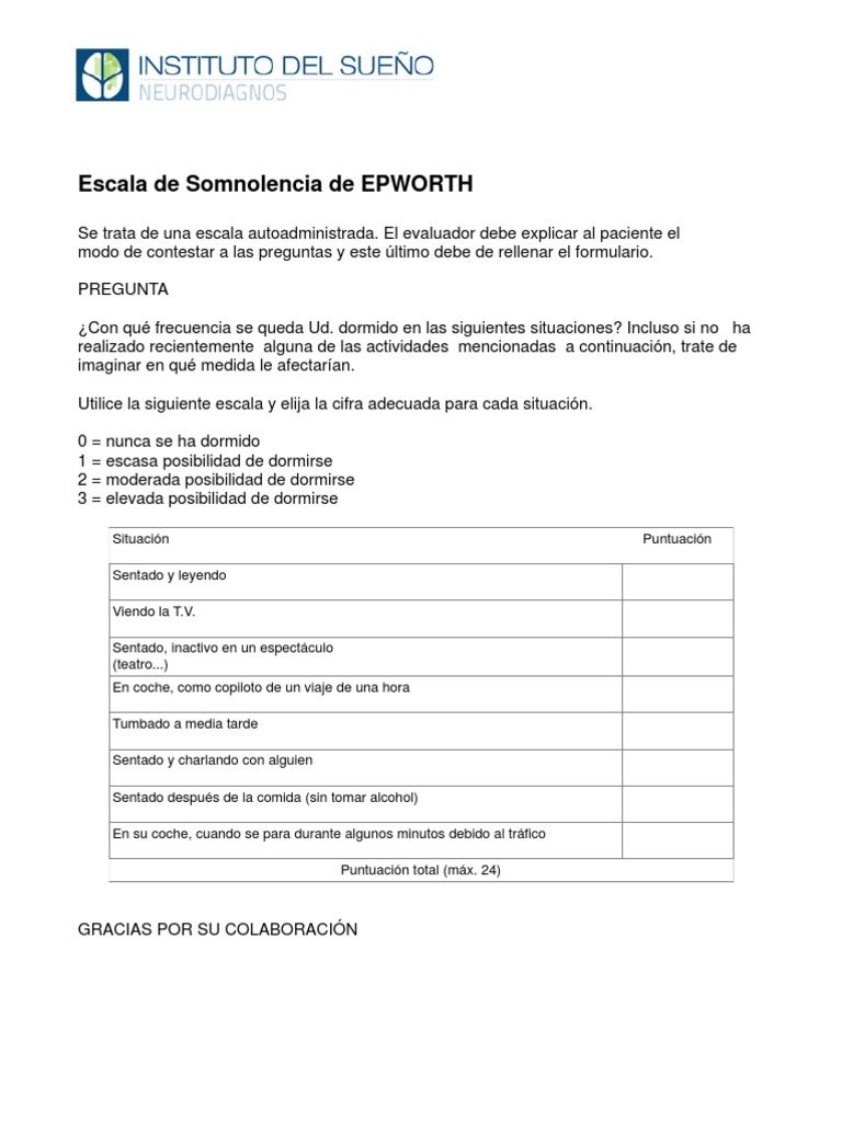 Escala de Somnolencia de Epworth | PDF