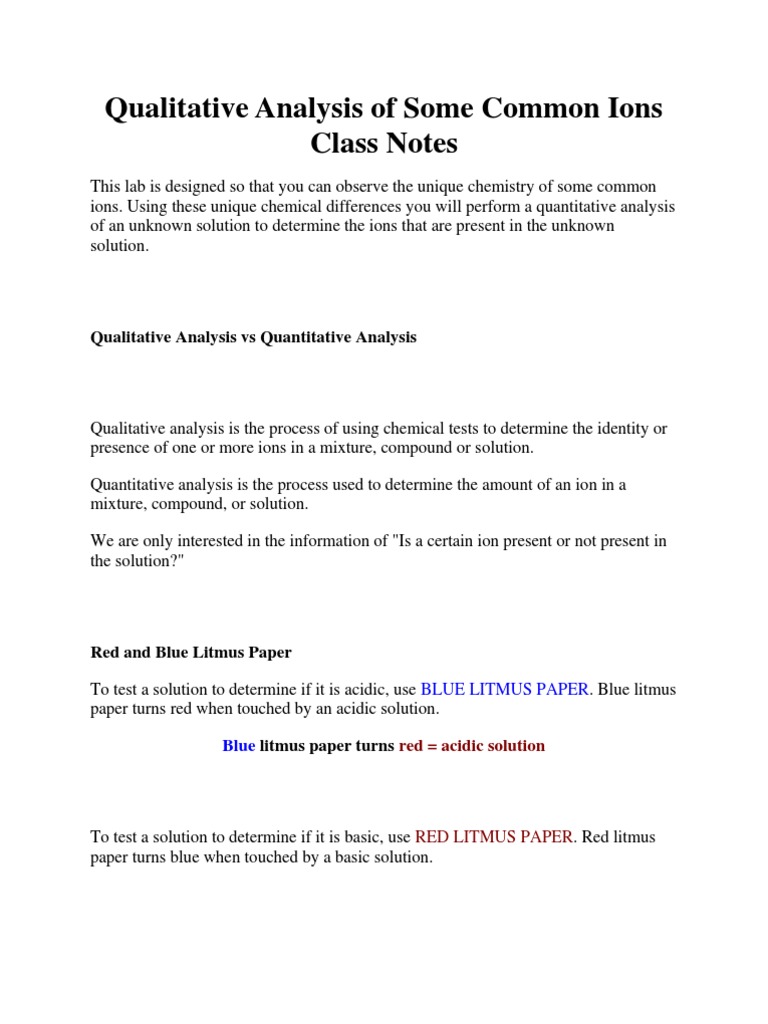Qualitative Analysis of Some Common Ions Class Notes | PDF | Aluminium ...