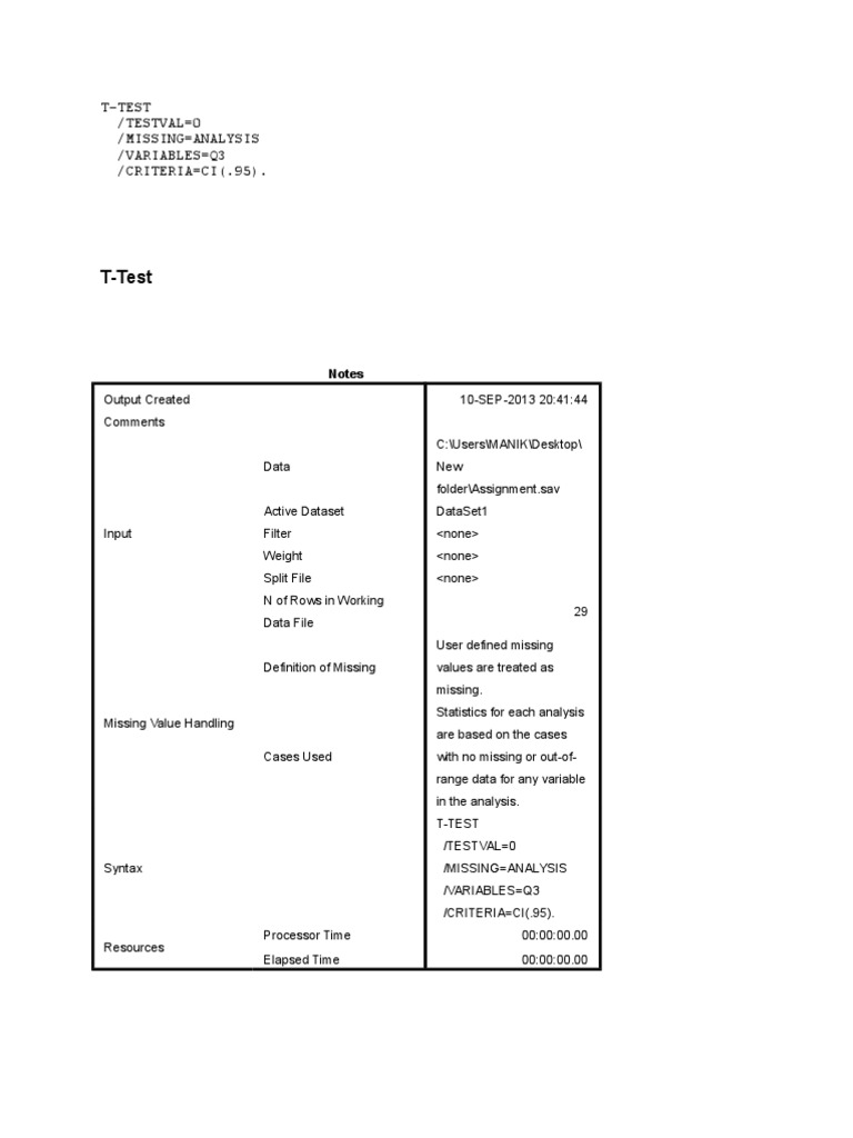 One Sample T-Test | PDF | Computers