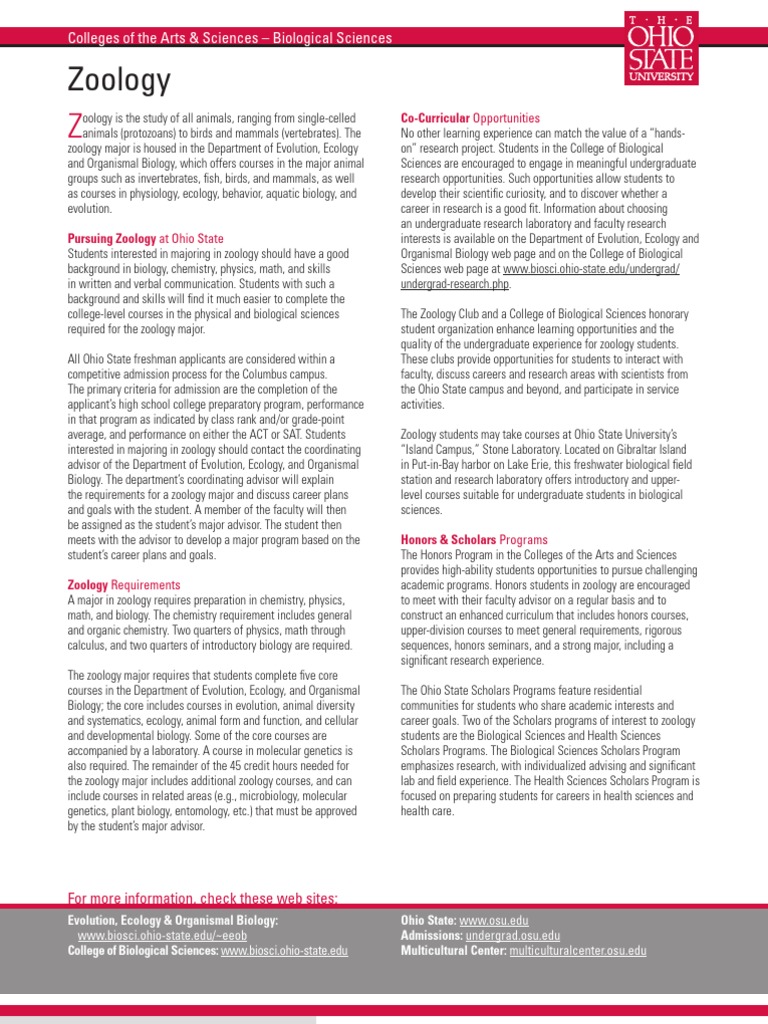 Ohio State Zoology Major Overview | PDF | Zoology | Graduate School